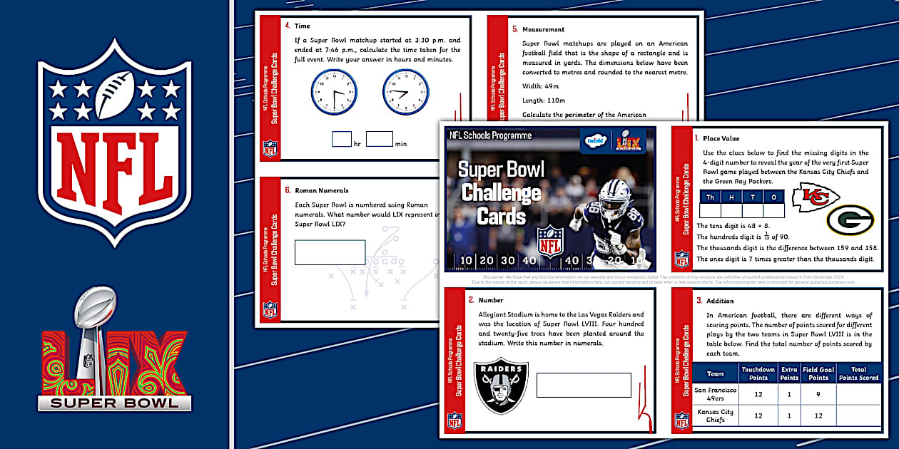 FREE! - 👉 Super Bowl NFL: Challenge Cards [Ages 7-9] | Twinkl